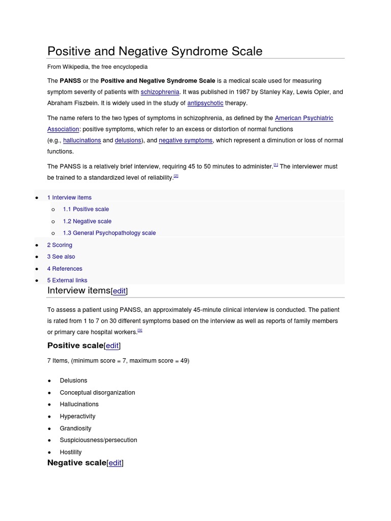 Positive and Negative Syndrome Scale.docx | Schizophrenia | Medical ...