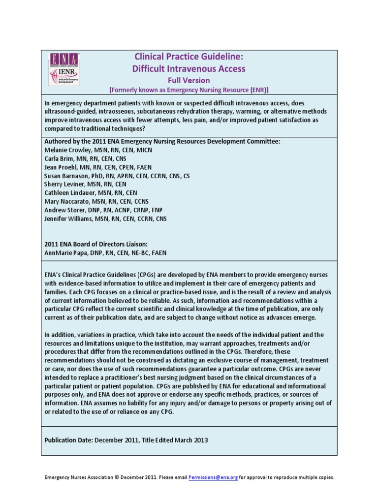Difficult IV Access C PG | PDF | Intravenous Therapy | Pharmaceutical Drug