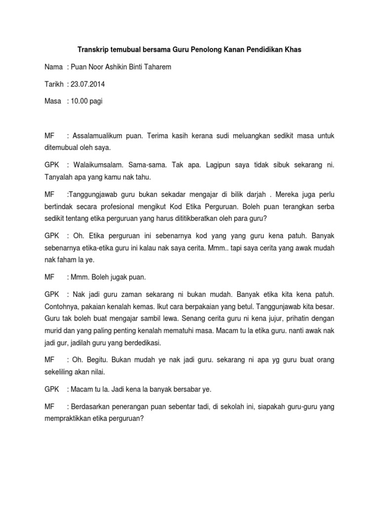 Transkrip Temubual | PDF