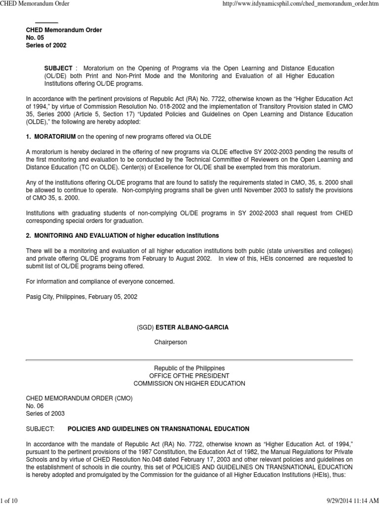 CHED Memorandum Order on Transnational Education | Distance Education ...