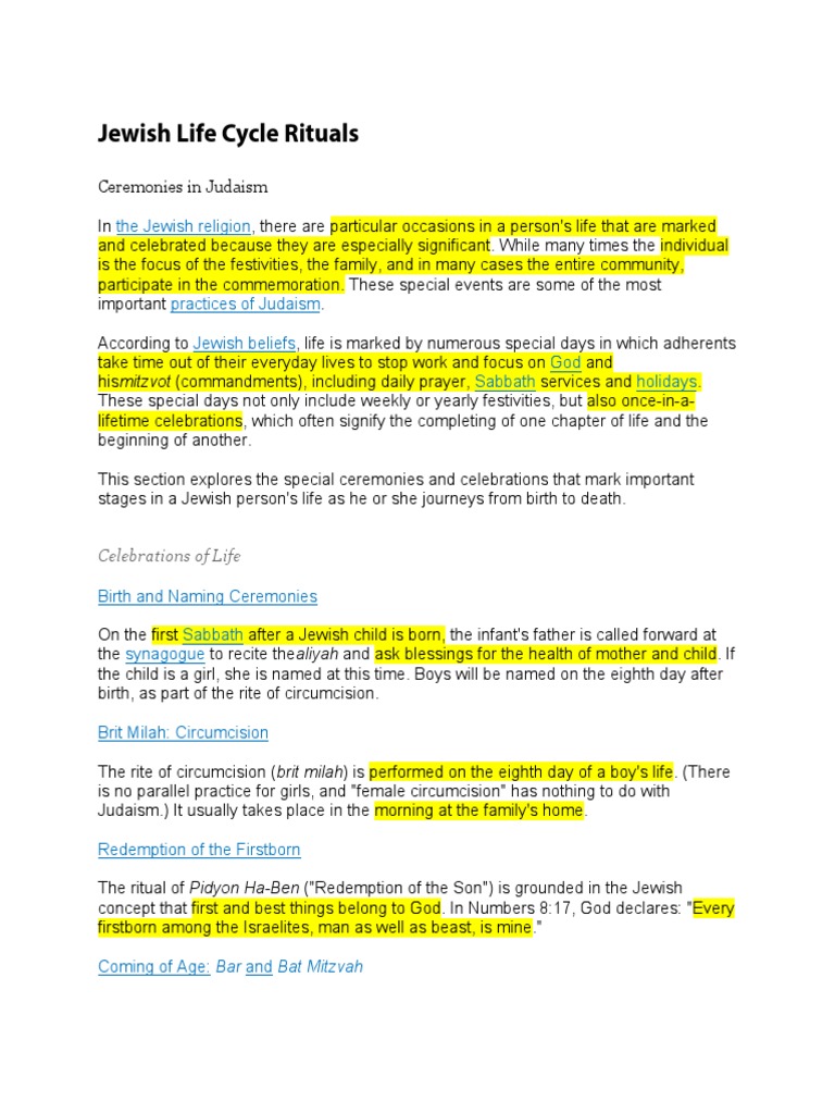 Jewish Life Cycle Rituals | PDF | Mitzvah | Semitic Words And Phrases