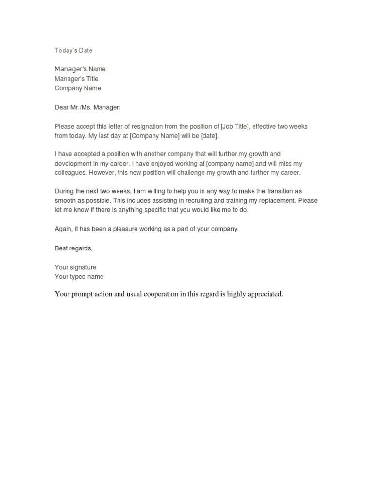 Your Prompt Action and Usual Cooperation in This Regard Is Highly ...