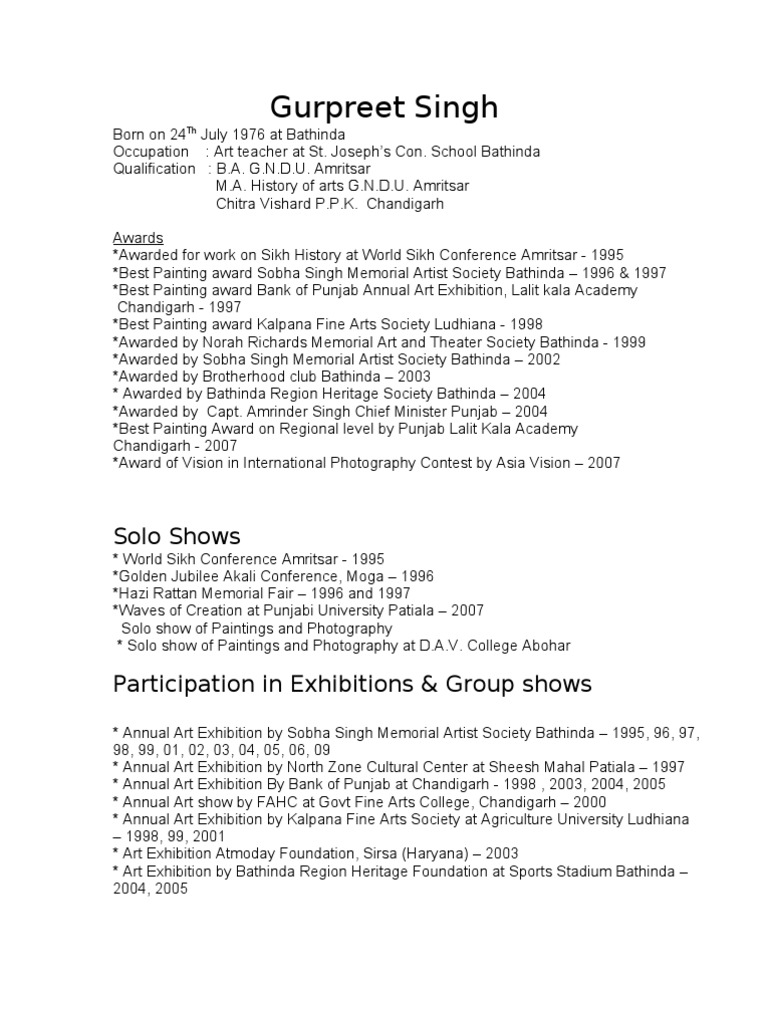 Gurpreet Singh BIO DATA | PDF | Punjab | Sikhism