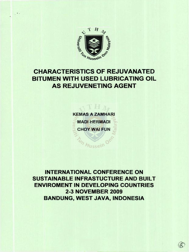 Characteristics of Rejuvenated Bitumen With Used Lubricating Oil As ...