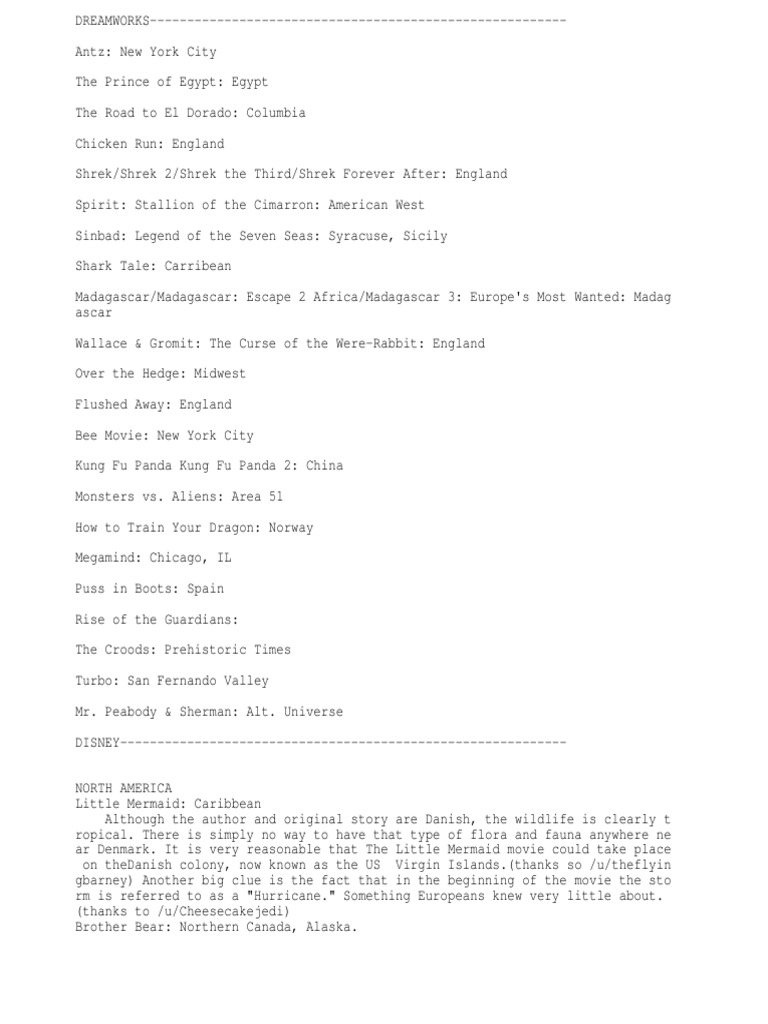 Disney-Dreamworks World Map Details | PDF | England | Midwestern United ...