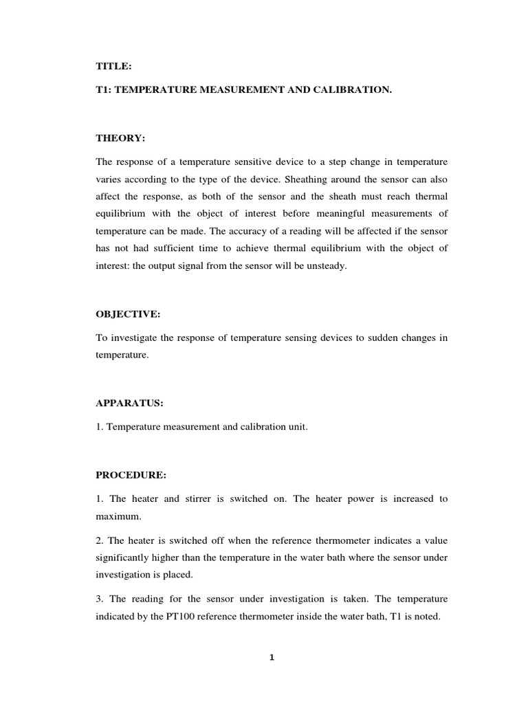 Temperature Measurement and Calibration | PDF | Sensor | Scientific ...