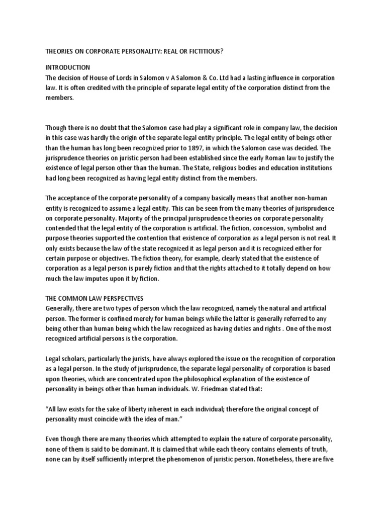 Theories On Corporate Personality | Download Free PDF | Jurisprudence ... Theories On Corporate Personality | Download Free PDF | Jurisprudence ...