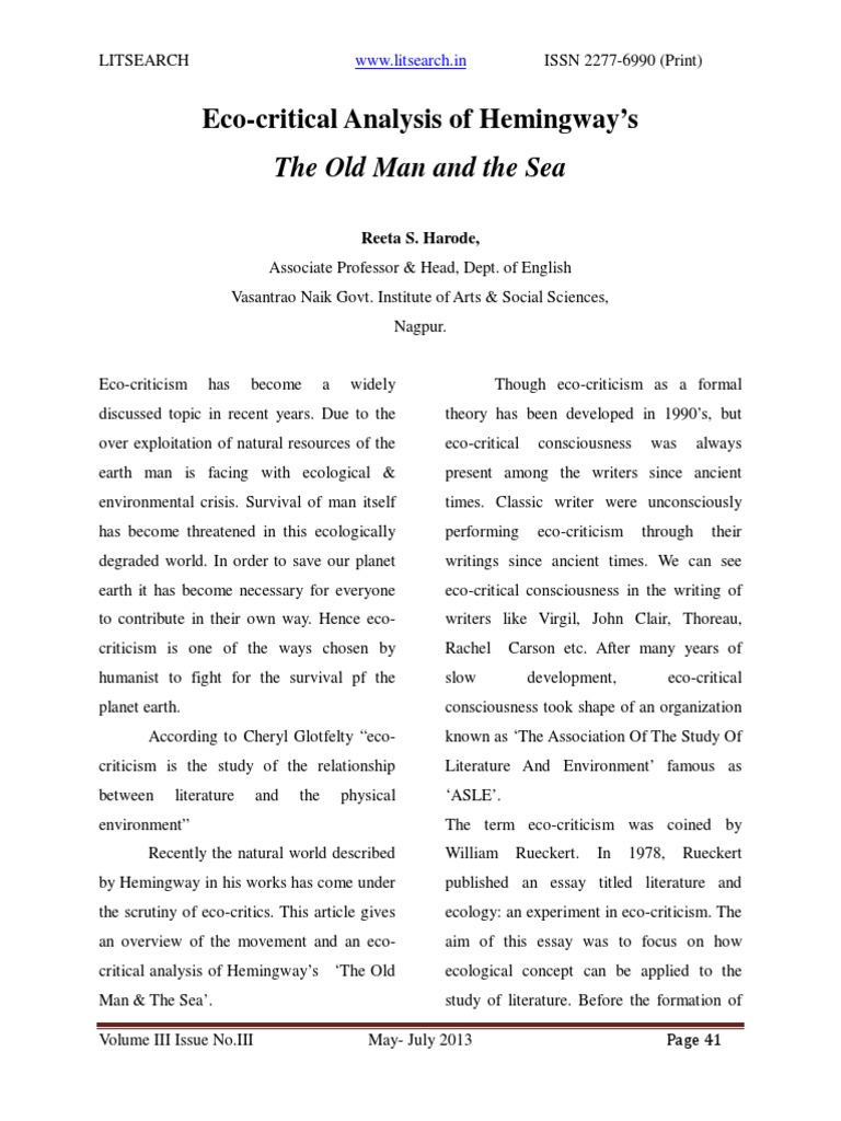 Eco-Critical Analysis of Hemingway's The Old Man and The Sea | PDF ...