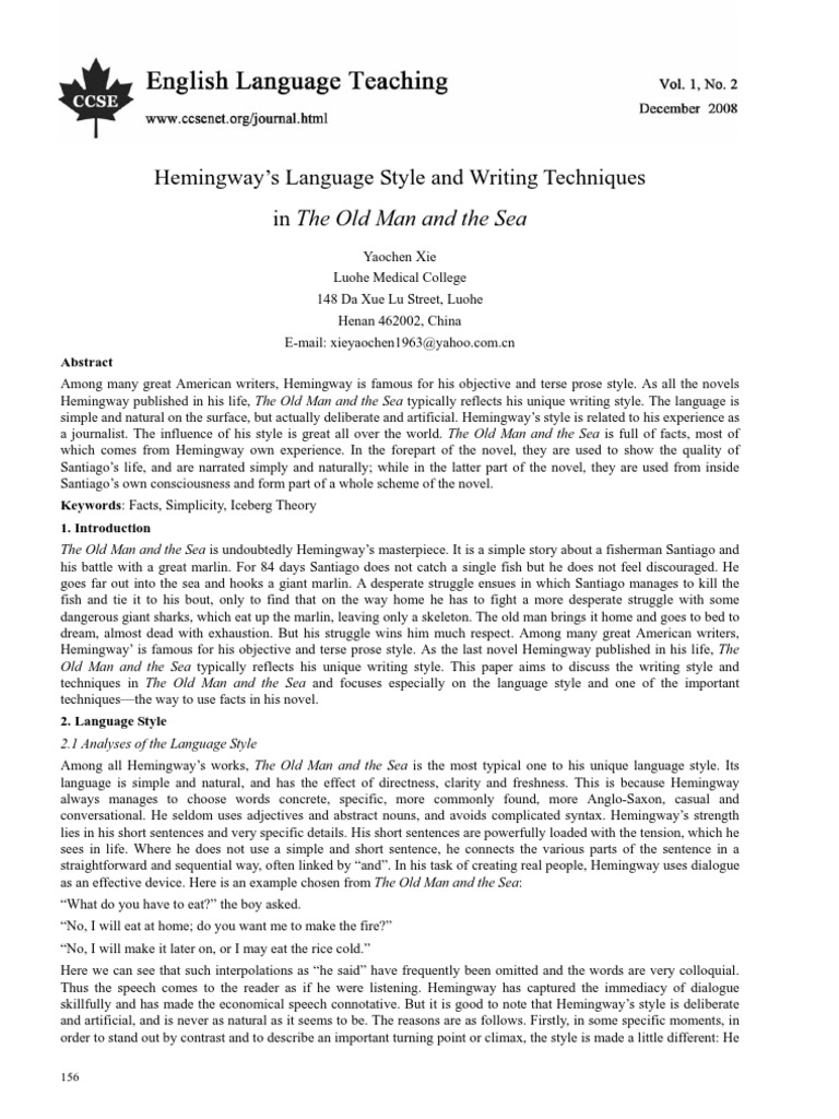 Hemingway's Language Style and Writing Techniques in The Old Man and ...