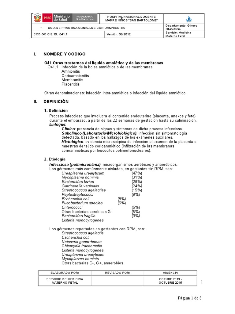 GPC Corioamnionitis DR - Galán | PDF | Parto | Septicemia