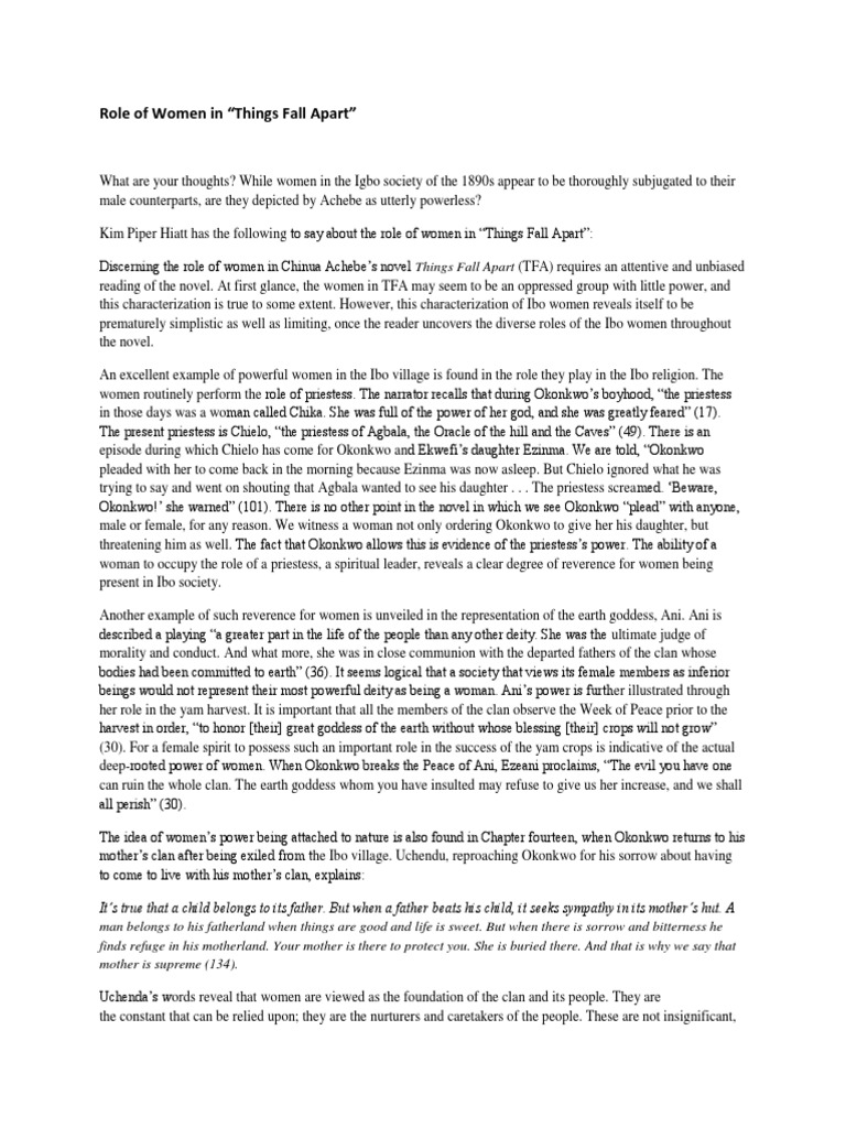 Things Fall Apart Role of Woman | PDF | Igbo People | Religion And Belief