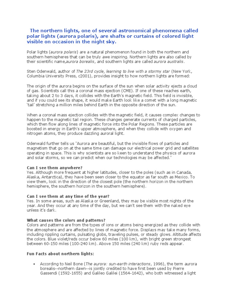 The Northern Lights | PDF | Aurora | Astronomy