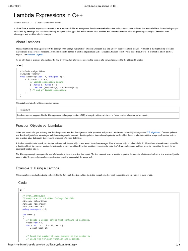 Lambda Expressions in C++ | Download Free PDF | Anonymous Function | C++ Lambda Expressions in C++ | Download Free PDF | Anonymous Function | C++