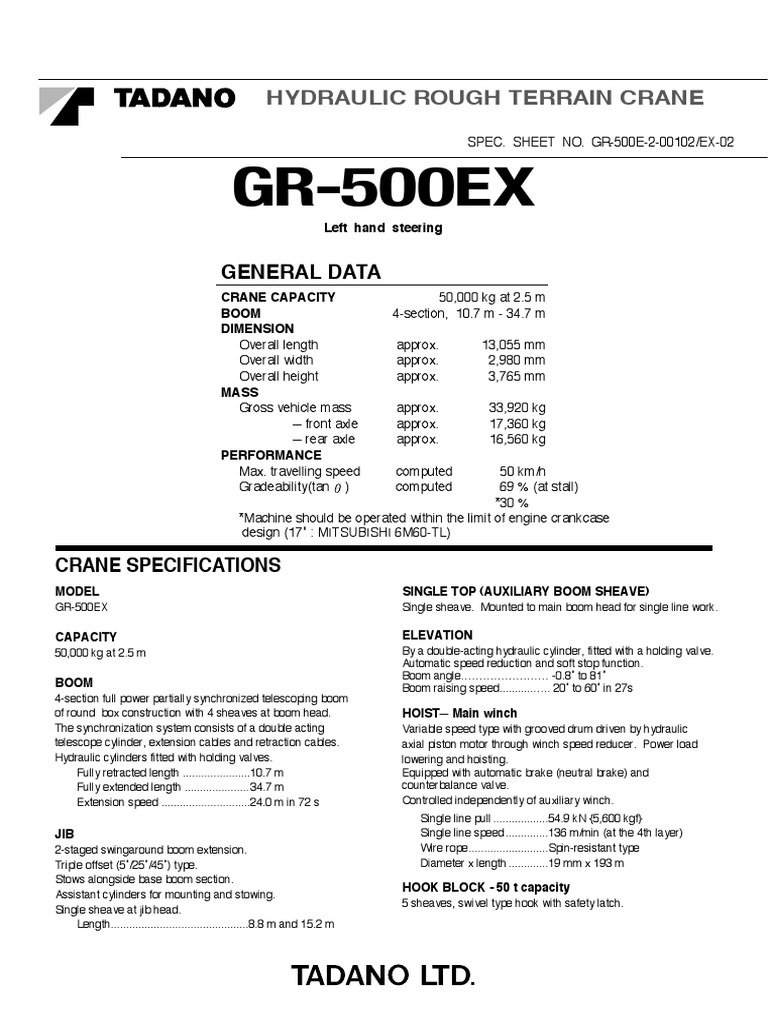 Tadano GR500-EX | PDF | Transmission (Mechanics) | Crane (Machine)