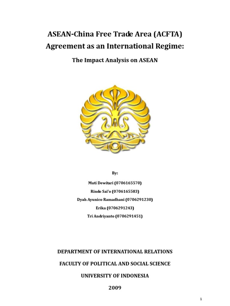 ASEAN-China Free Trade Area (ACFTA) Agreement as an International ...