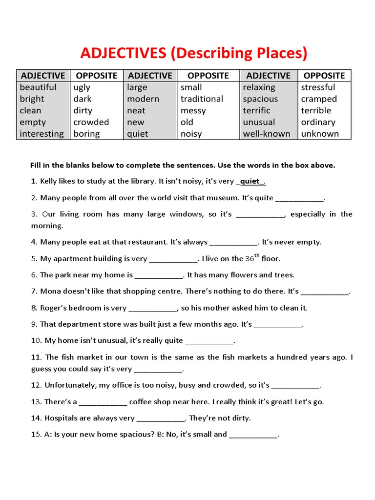 Adjectives (Describing Places) | PDF