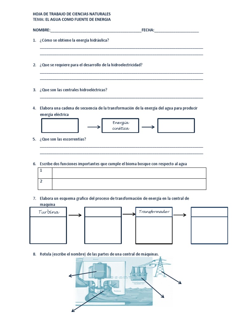 Hoja de Trabajo de Ciencias Naturales Energia Hidraulica | PDF