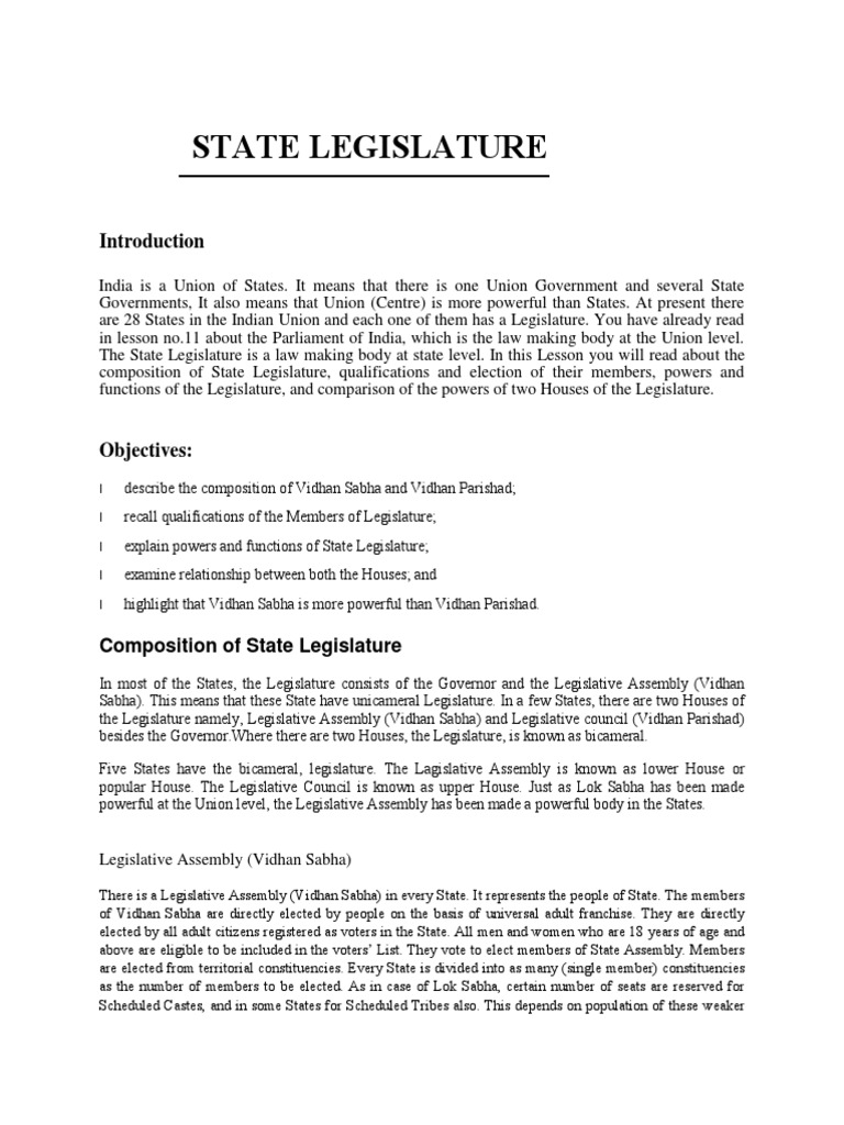 STATE LEGISLATURE Project | PDF | Member Of Parliament | State ...