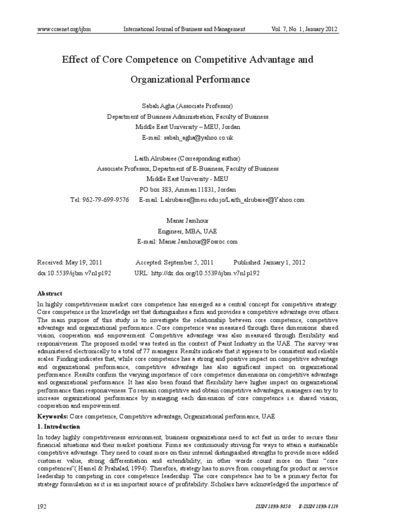 Effect of Core Competence On Competitive Advantage and Organization ...