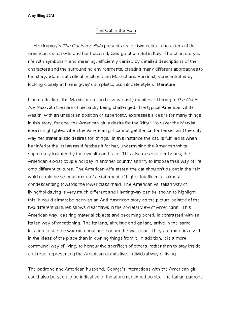 Critical Perspective The Cat in The Rain | PDF | Ernest Hemingway ...