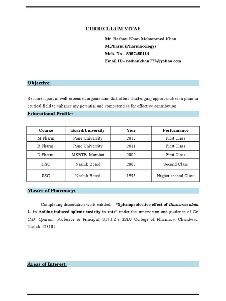Curriculum Vitae: Reehan Khan Mohammed Khan | PDF