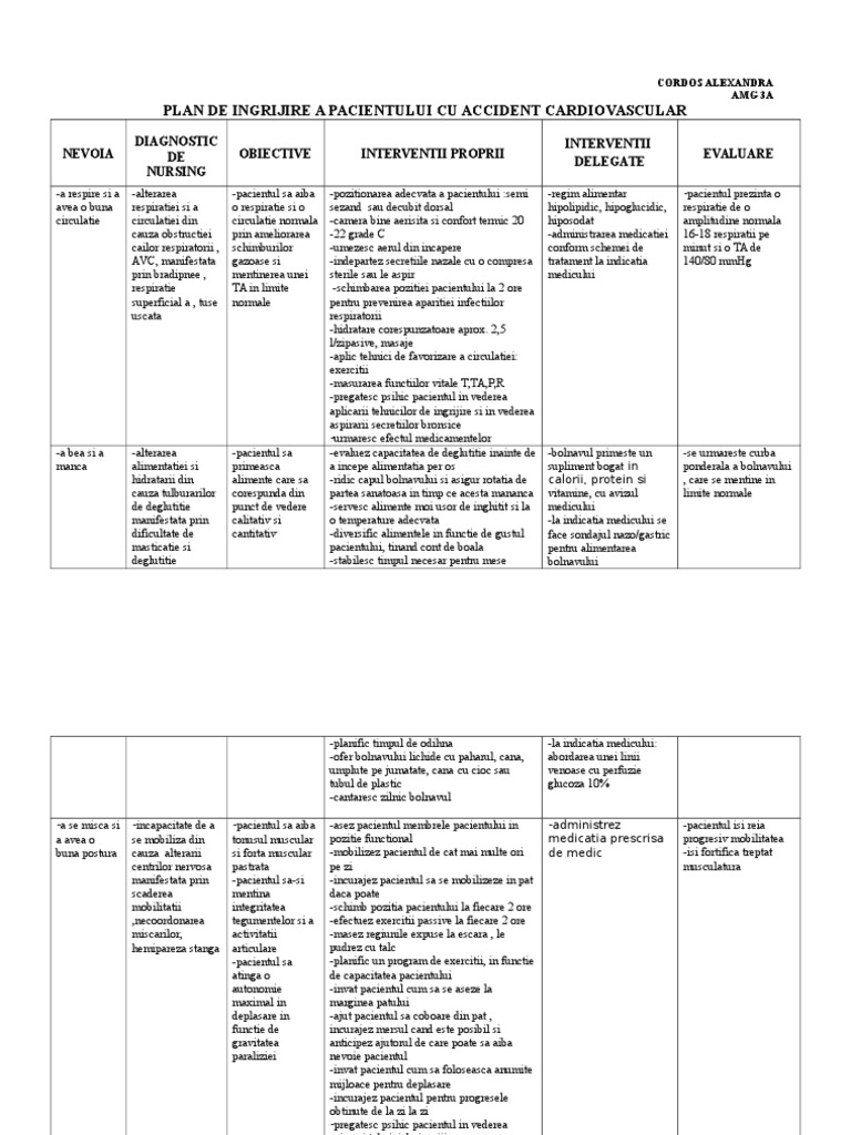 Plan Ingrijire Pacient Avc | PDF