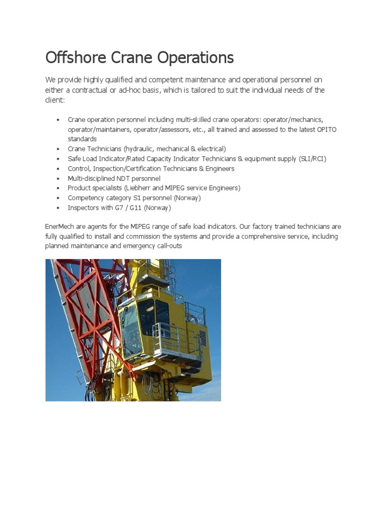 Offshore Crane Operations and Services | PDF | Business | Computers