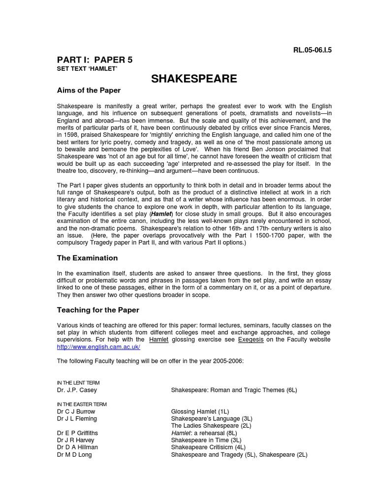 Shakespeare Reading List | William Shakespeare | Hamlet