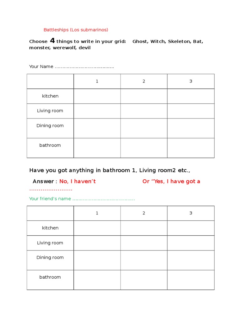 Battleship Game for Language Practice | PDF | Language Arts ...