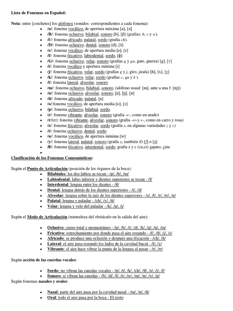 Lista de Fonemas en Español | Fonética | Voz humana