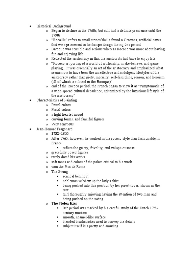 Rococo Notes | PDF | Paintings | The Arts