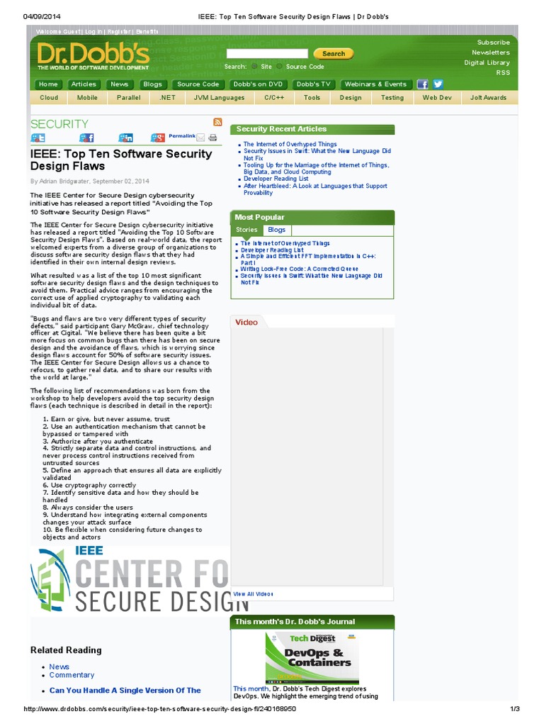 Top Ten Software Security Design Flaws | PDF | Computer Security | Security