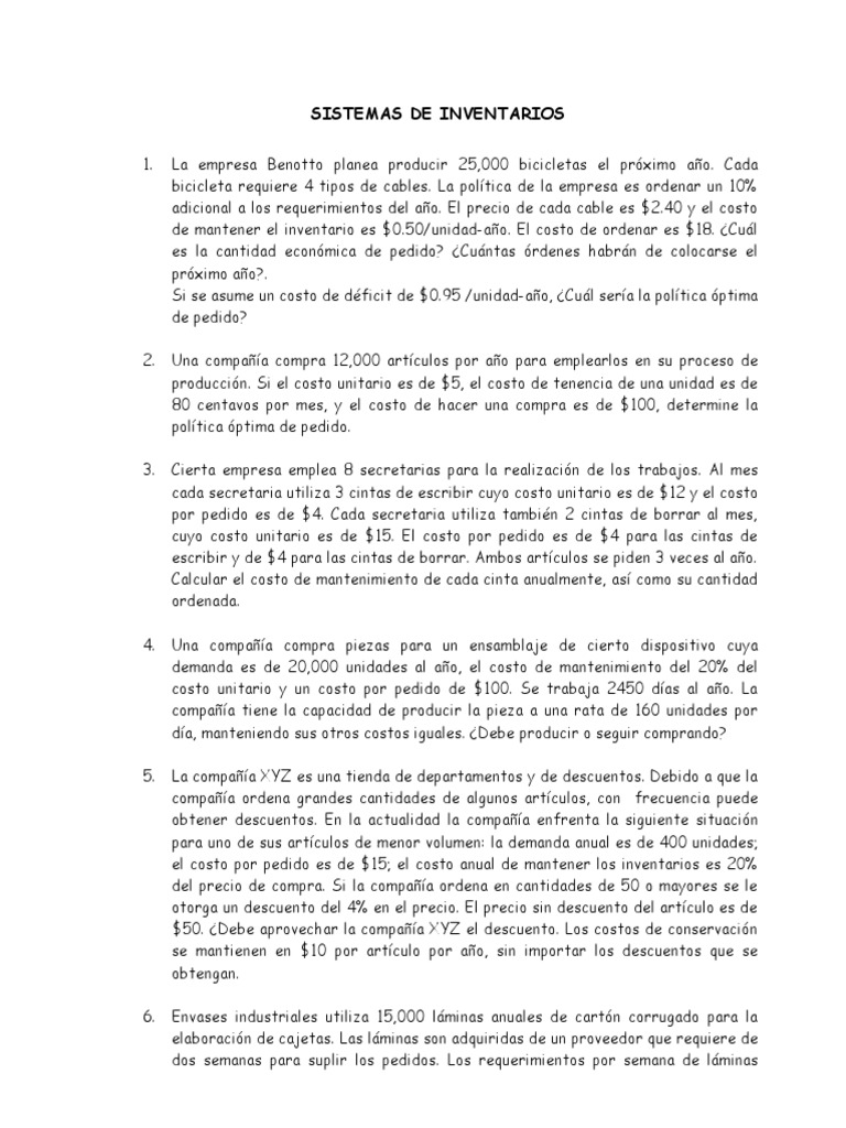 Ejercicios IO2 (Sistemas de Inventarios) | PDF | Inventario | Business
