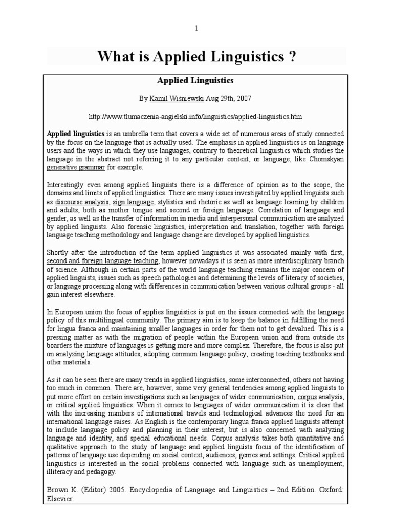 What Is Applied Linguistics | PDF | Second Language Acquisition ...