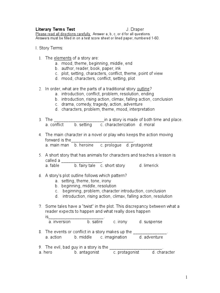 Literary Terms Test | PDF | Plot (Narrative) | Poetry