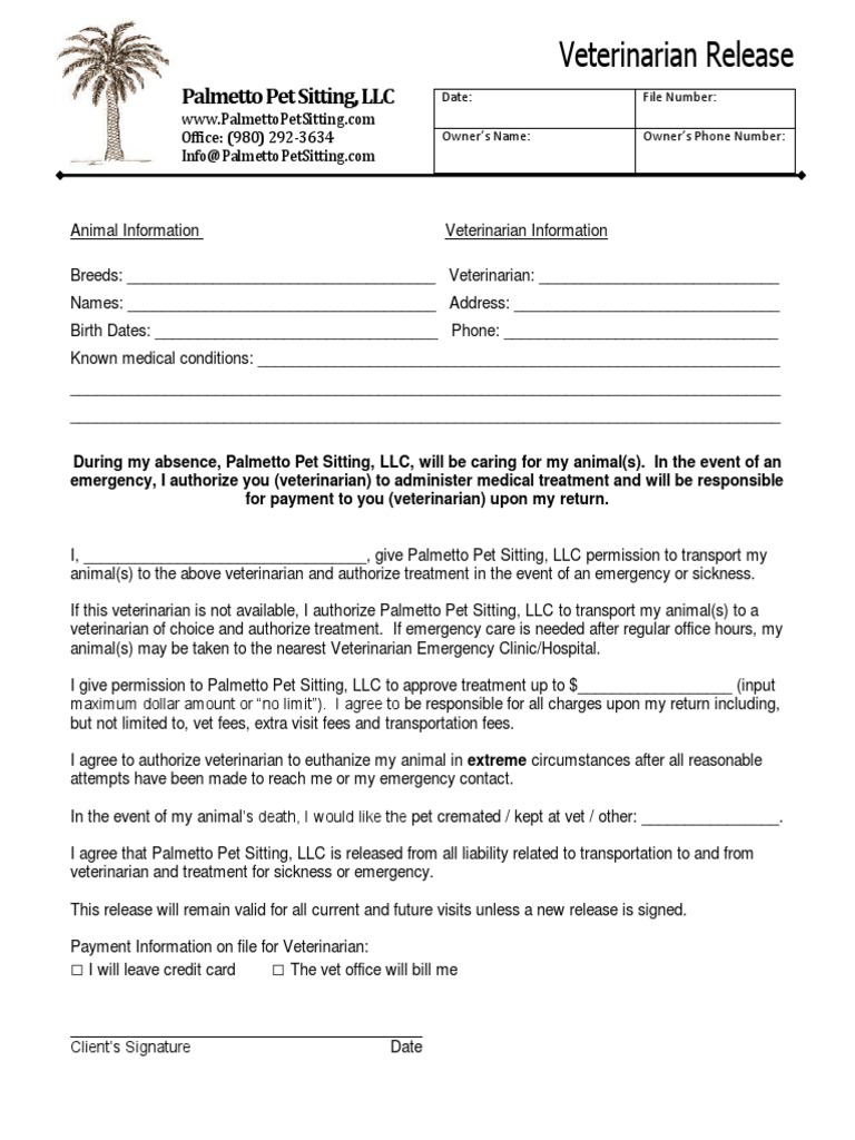 Veterinarian Release for Pet Care | PDF