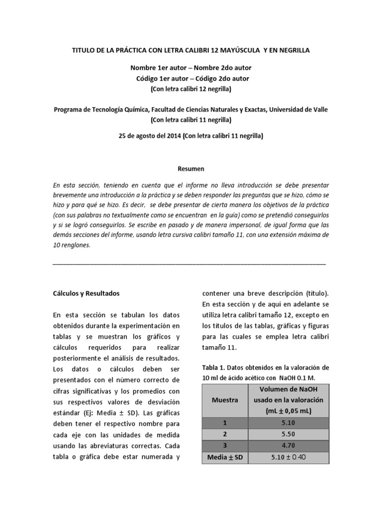 Formato De Presentación Informe De Laboratorio De Química Analítica