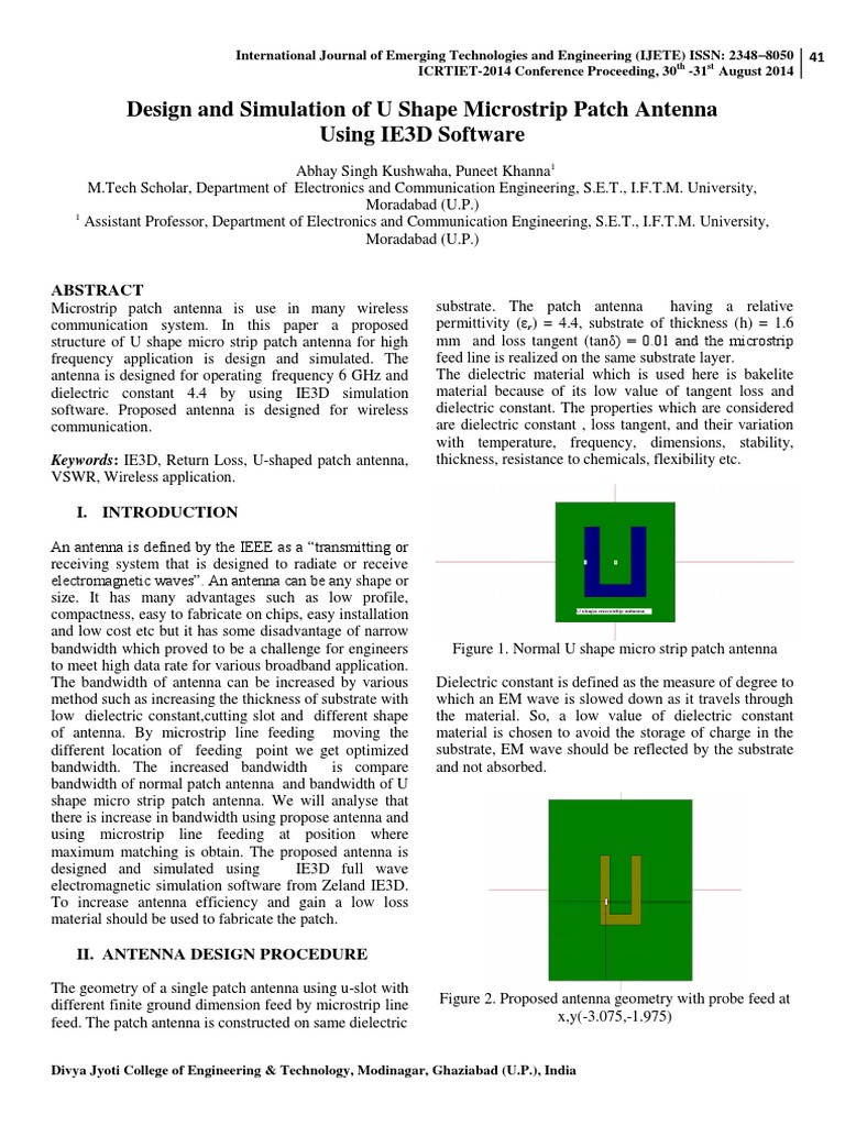 Design and Simulation of U Shape Microstrip Patch Antenna Using IE3D ...