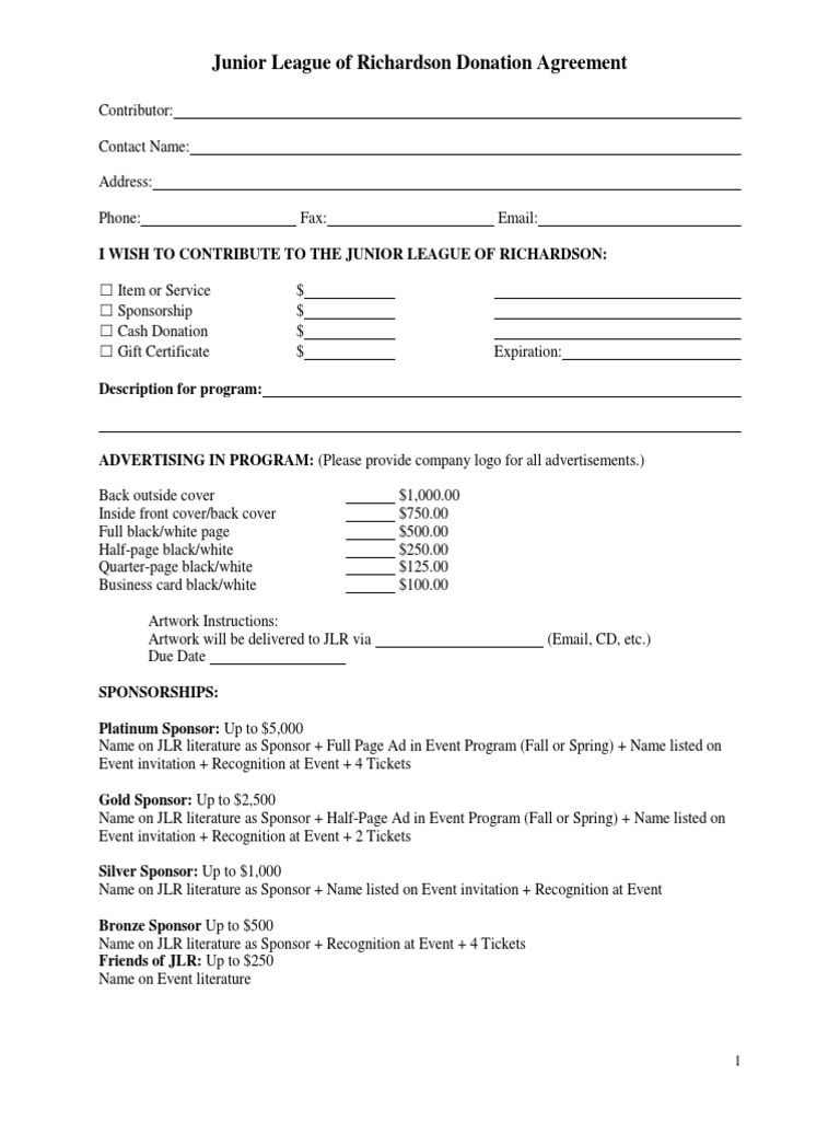 Junior League of Richardson Donation Form | PDF | Sports & Recreation