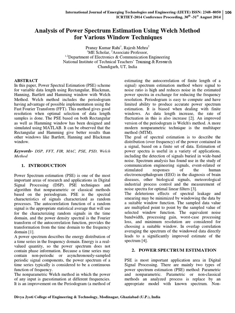 Analysis of Power Spectrum Estimation Using Welch Method For Various ...