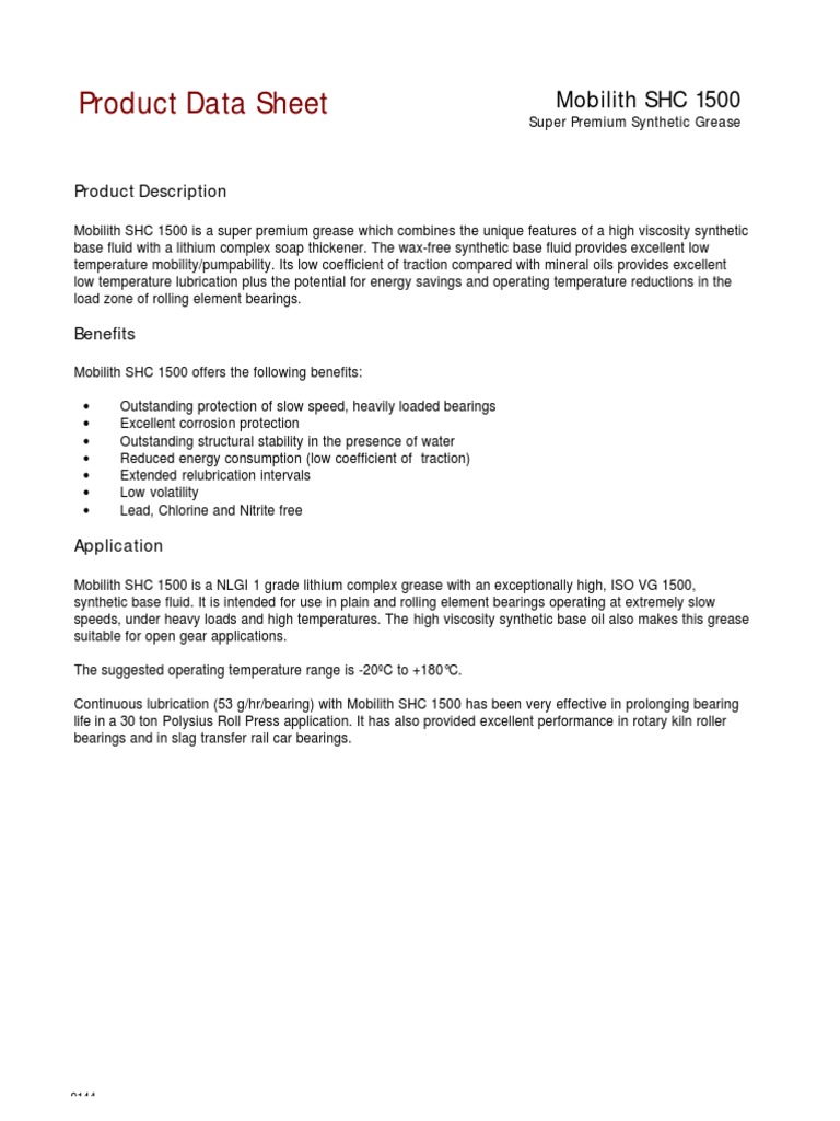 Mobilith SHC 1500 Pds | PDF | Technology & Engineering