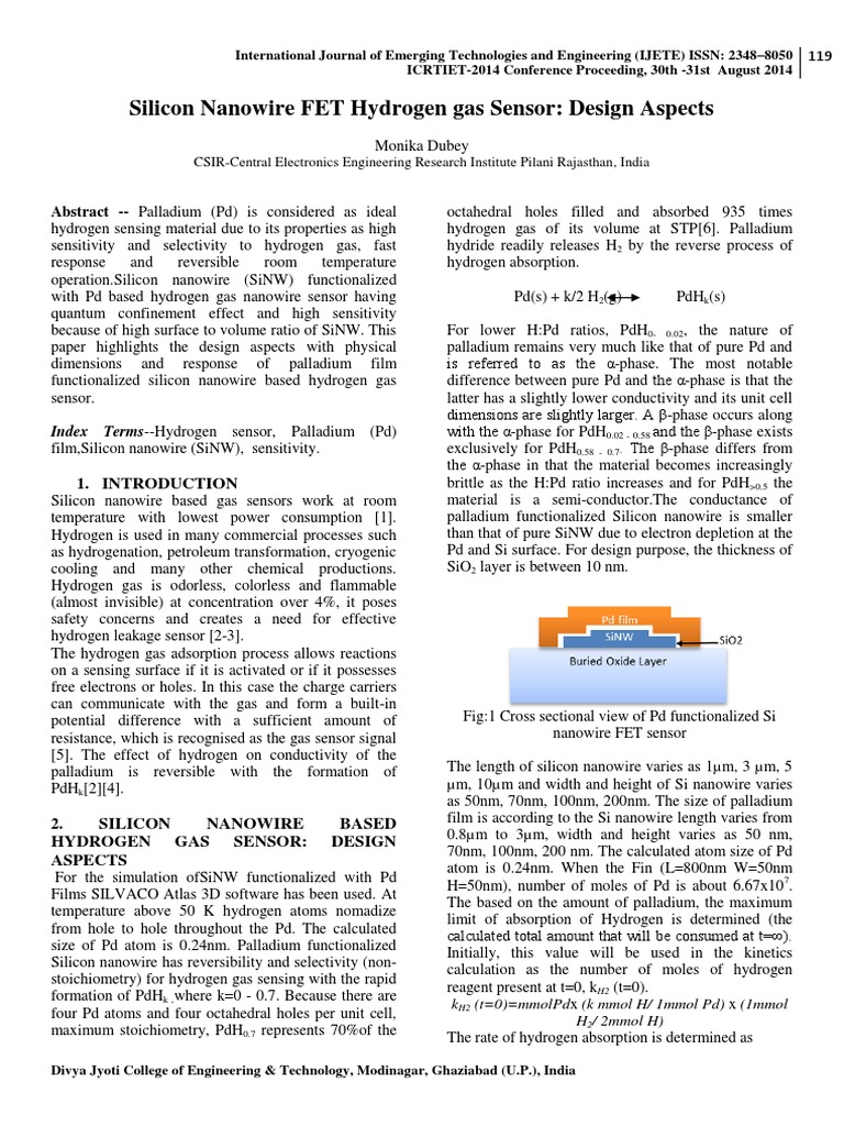 Silicon Nanowire FET Hydrogen Gas Sensor: Design Aspects | PDF ...