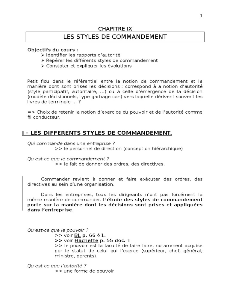 T09- les styles de commandement.doc | Business | Sciences (Général)