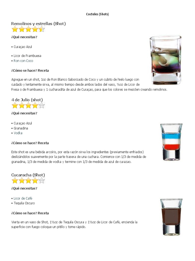 Recetas de Shots Creativos y Coloridos | PDF | Bebidas alcohólicas | café