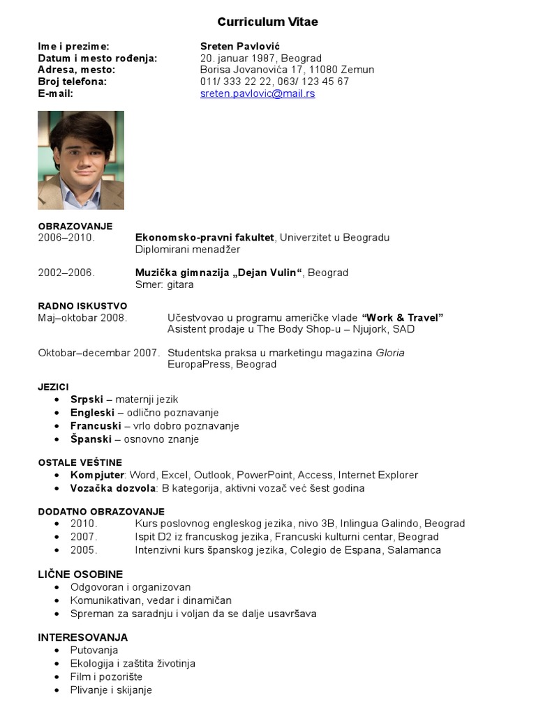 Primjer Cv-A | PDF