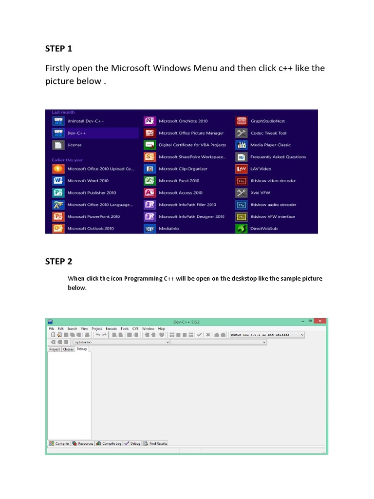 Firstly Open The Microsoft Windows Menu and Then Click C++ Like The Picture Below | PDF ...