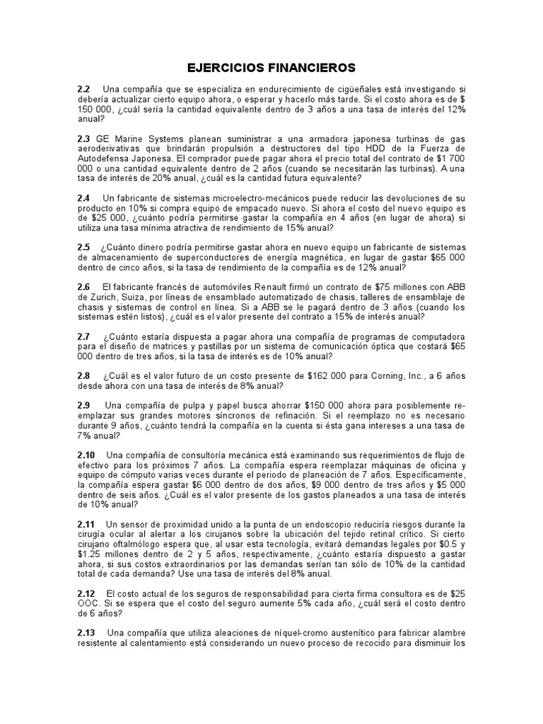 Ejer. Mat Fin Cap 2-3 y Gradiente | PDF | Interés | Compartir (Finanzas)