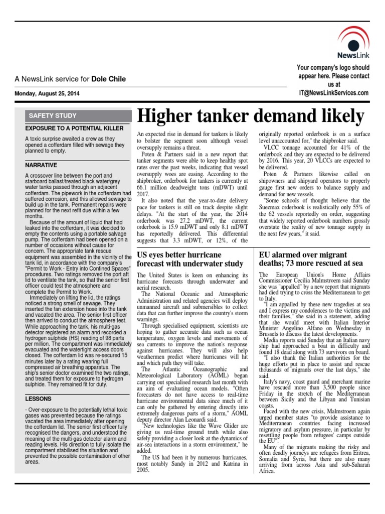 Higher Tanker Demand Likely: A Newslink Service For Dole Chile | PDF ...