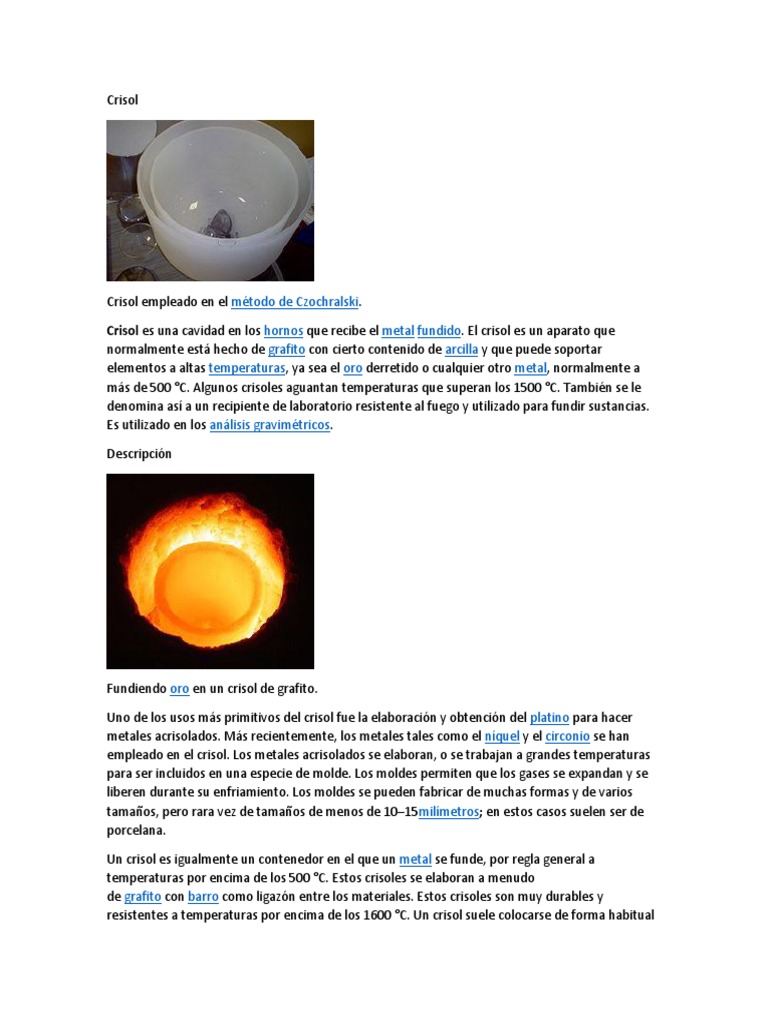 Qué es un crisol y su uso en fundición | PDF | Materiales | Química