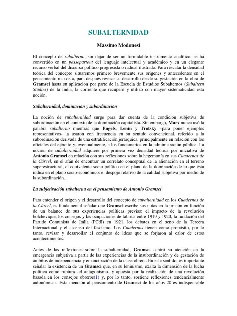Subalternidad en Gramsci | PDF | Antonio Gramsci | Hegemonía